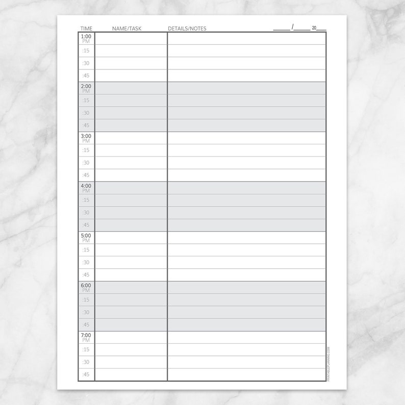Printable Scheduling Sheet With Notes, Front Back Appointment or Task ...