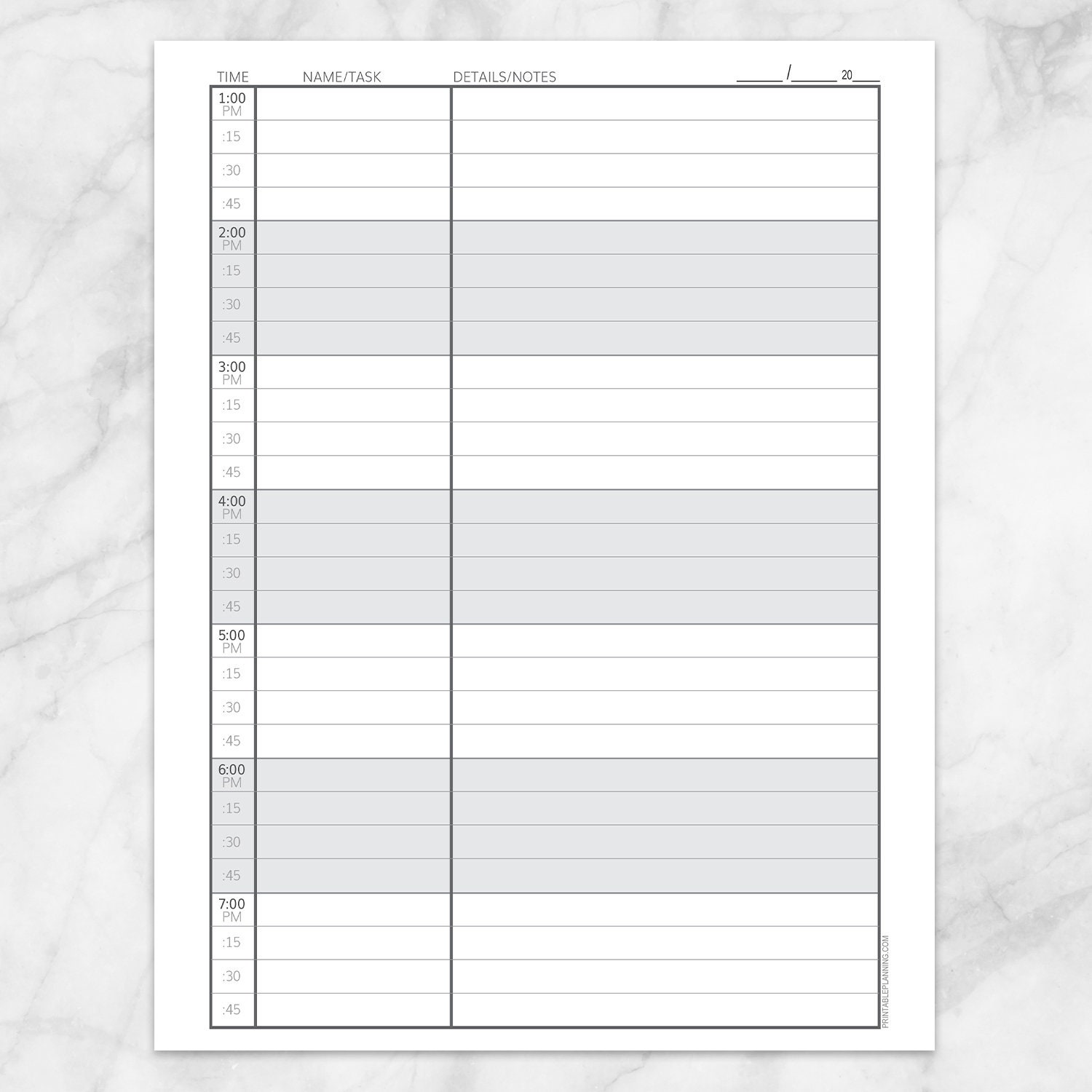 Printable Scheduling Sheet With Notes, Front Back Appointment or Task ...