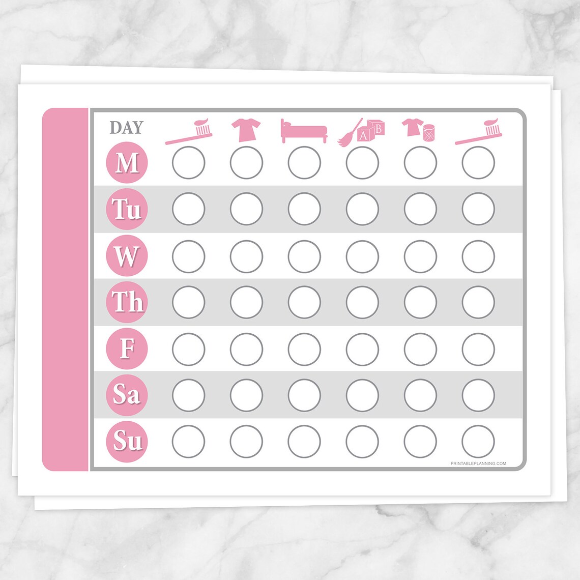 Printable Toddler Chore Chart Pink, Young Children's Daily Routine ...