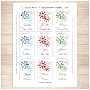 Printable Snowflake Gift Tags Personalized 3 Colors Blue | Etsy