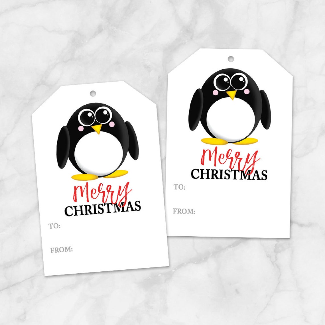 Printable Penguin Gift Tags, Cute Penguin Merry Christmas DIY Gift Tags ...