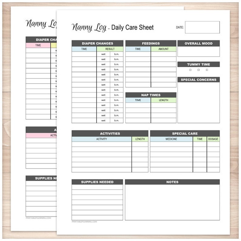 Printable Nanny Log BUNDLE - Daily Infant Care Sheet - Babysitter ...