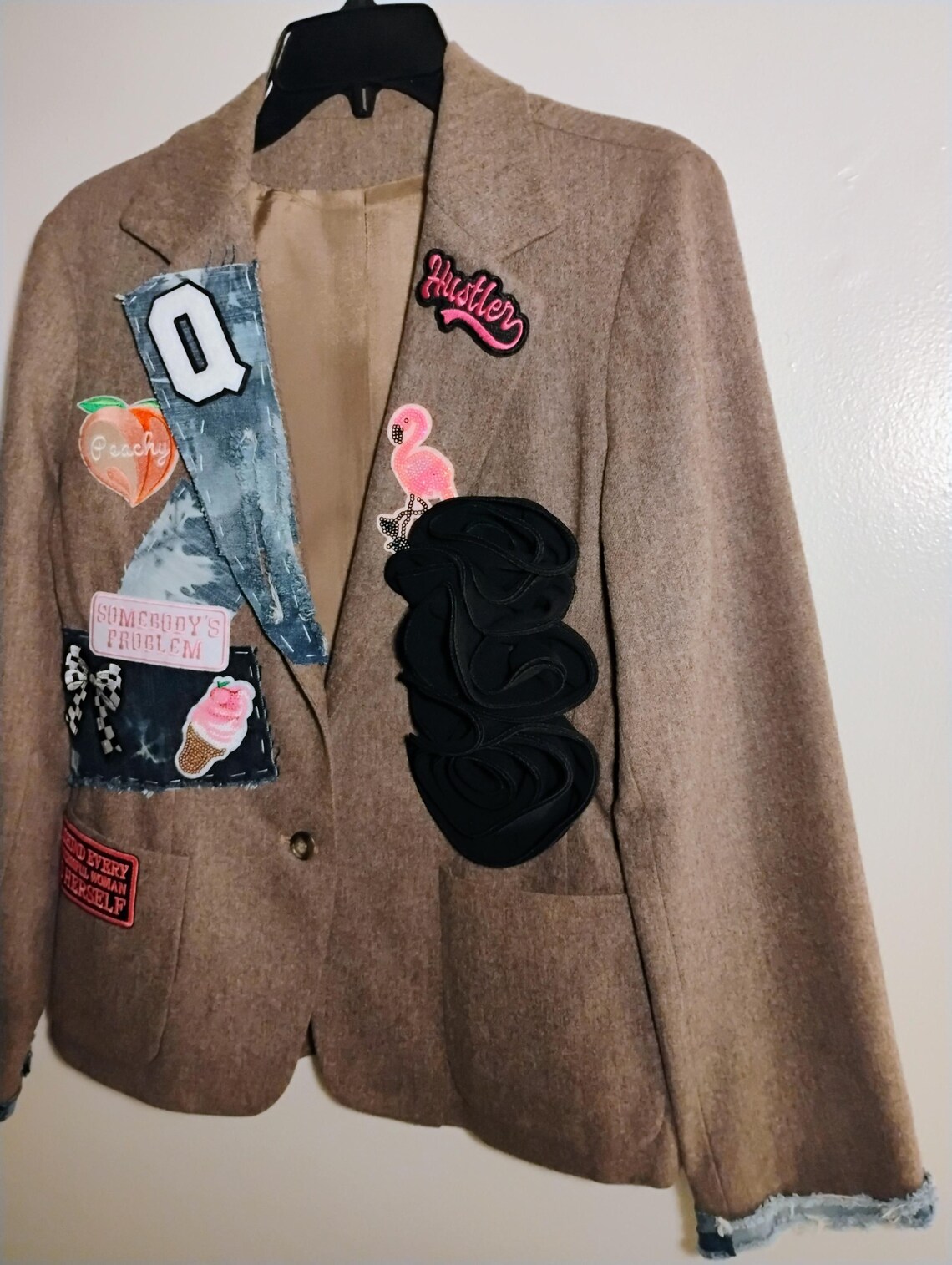 Light Brown, Size Small Blazer With Patches - Thrifted, Dry Cleaned ...