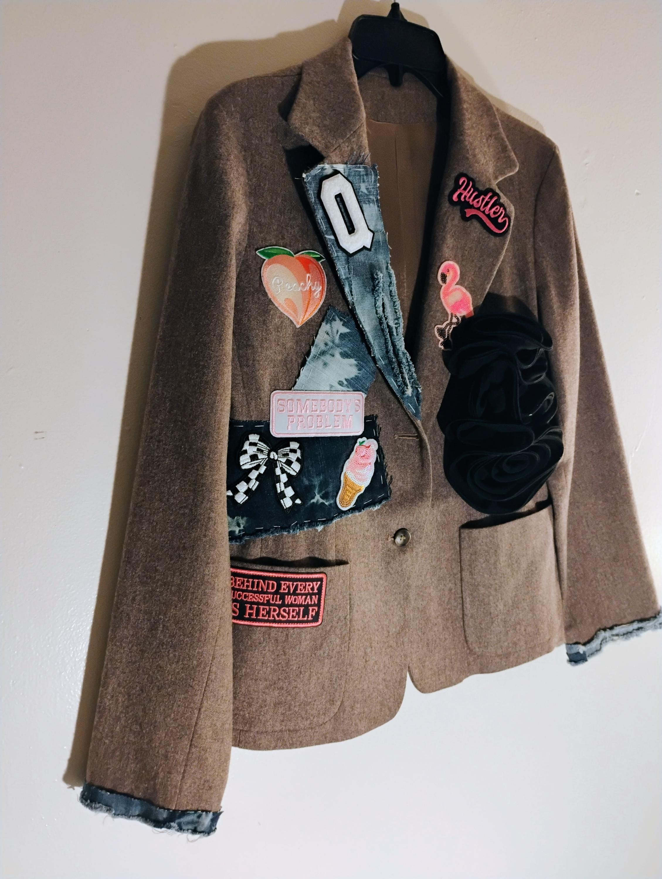 Light Brown, Size Small Blazer With Patches - Thrifted, Dry Cleaned ...