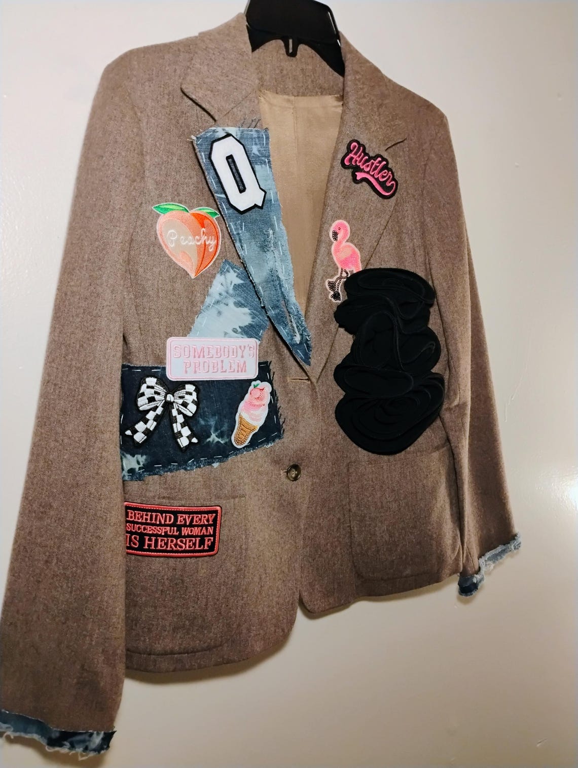 Light Brown, Size Small Blazer With Patches - Thrifted, Dry Cleaned ...