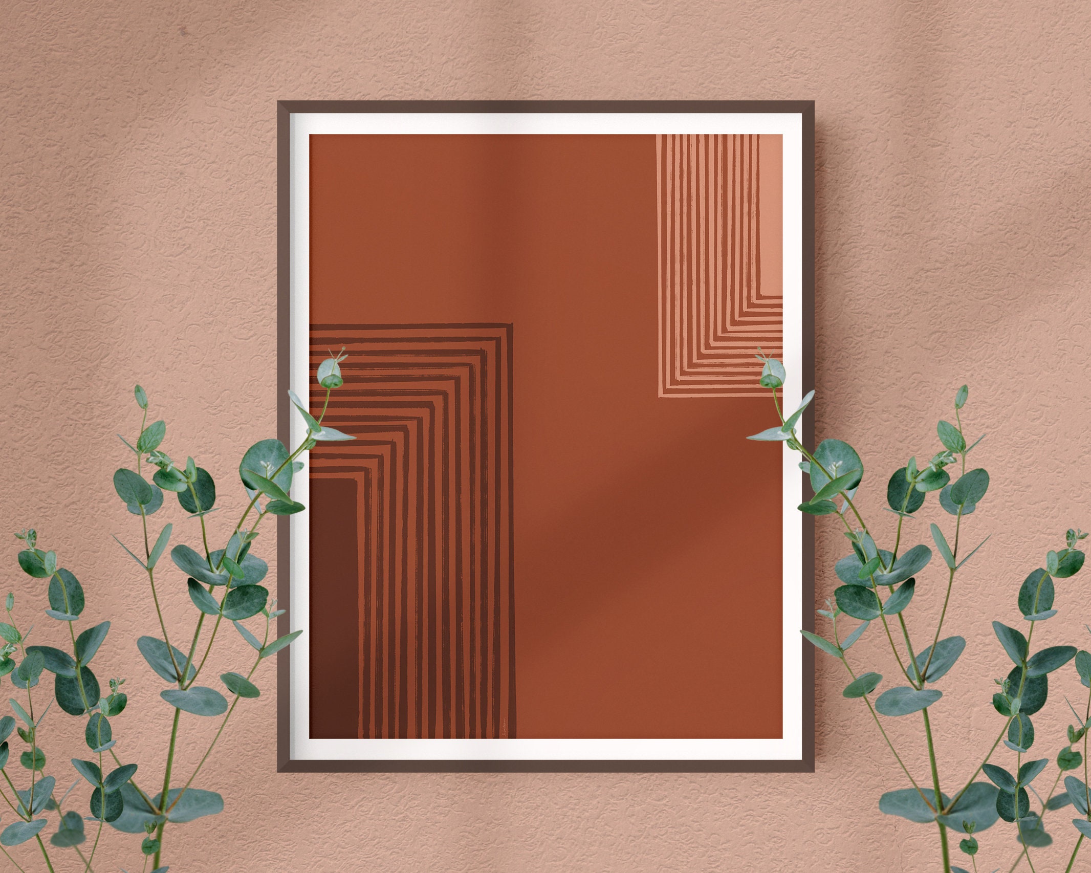 Mid Century Geometric Rectangles Art Print | Wall Decor, Terra Cotta ...