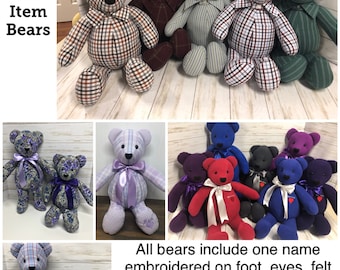 Handmade Keepsake Memory Bear, Custom Memorial Teddy Bear, Made From Loved Ones Clothing - Etsy