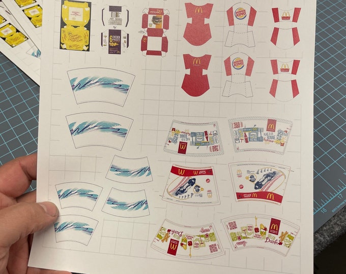 Uncut Miniature Fast Food Pre-printed Sheets: Miniature Box Templates ...