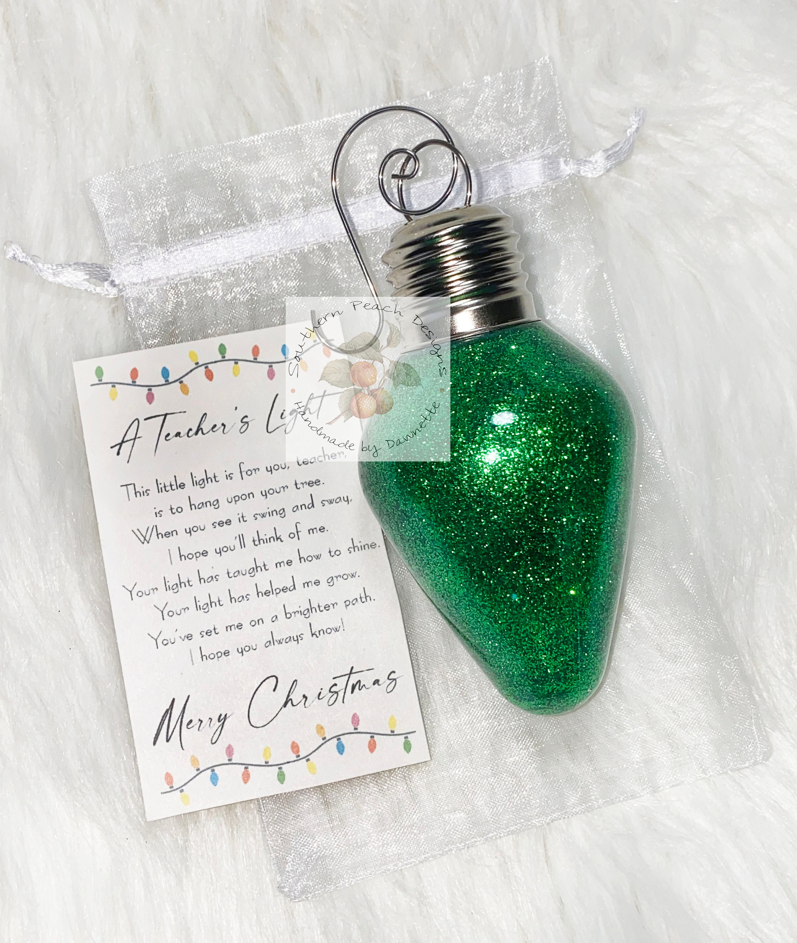 A Teacher’s Light - Christmas Ornament With Poem, Glitter Light Bulb ...