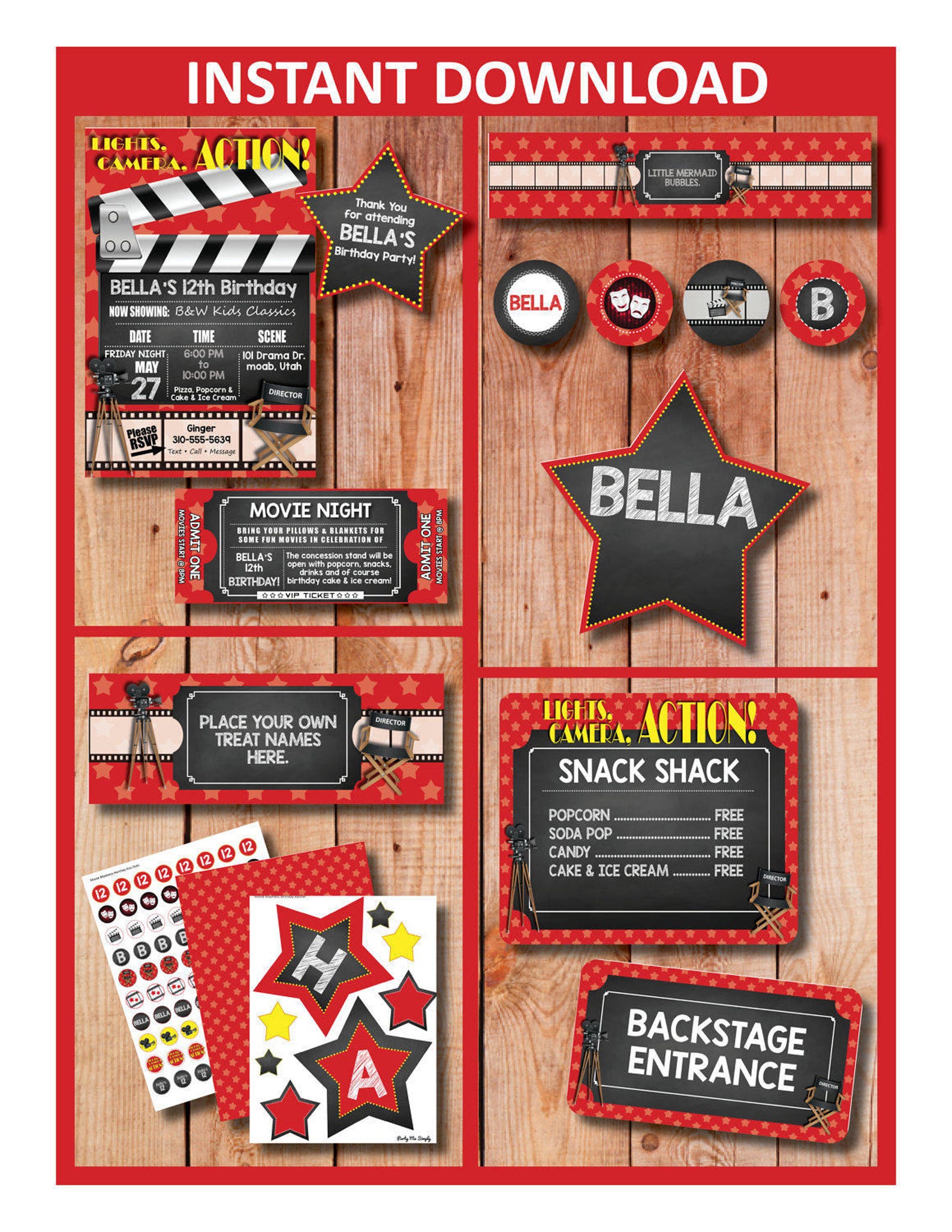 Movie Madness Customizable Party Pack - Printable With EDITABLE Text ...