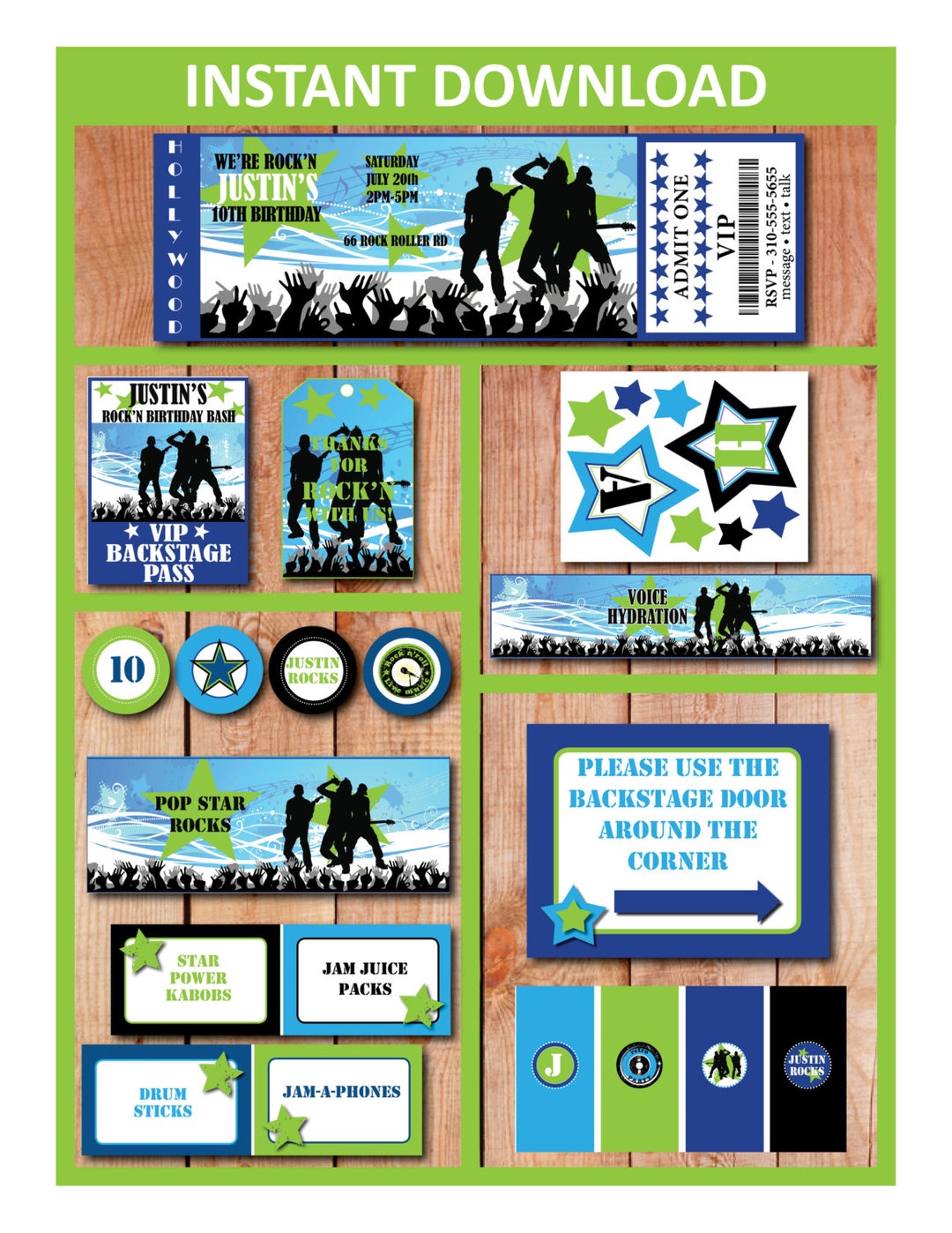 Rock Star Boy Customizable Party Pack - Printable With EDITABLE Text ...