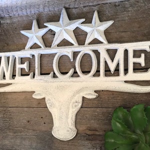 Longhorn Bull Welcome Sign in the Black Gunmetal and the Cream Linen ...