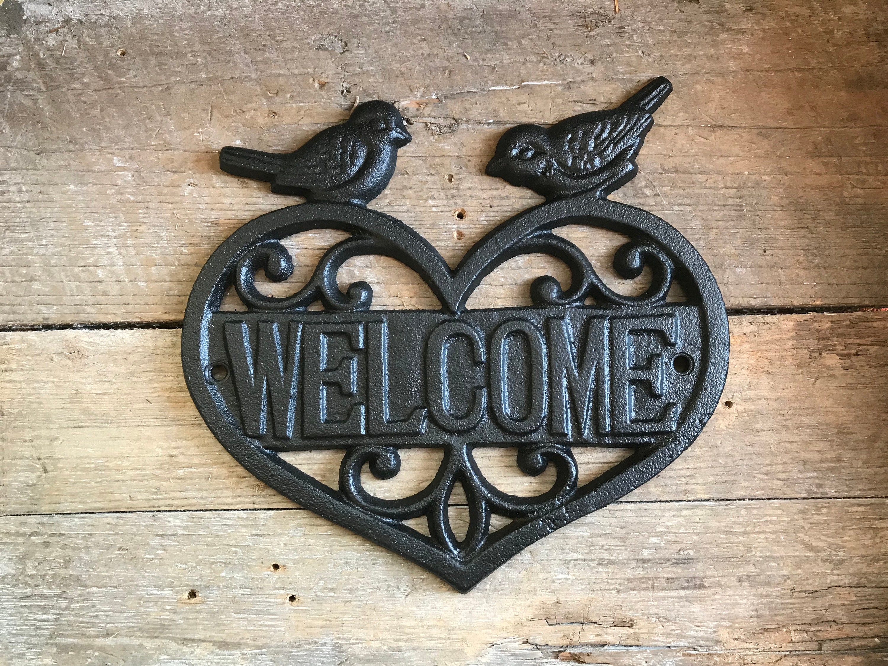 Welcome Sign With Two Birds in the Black Gunmetal Finish | Etsy