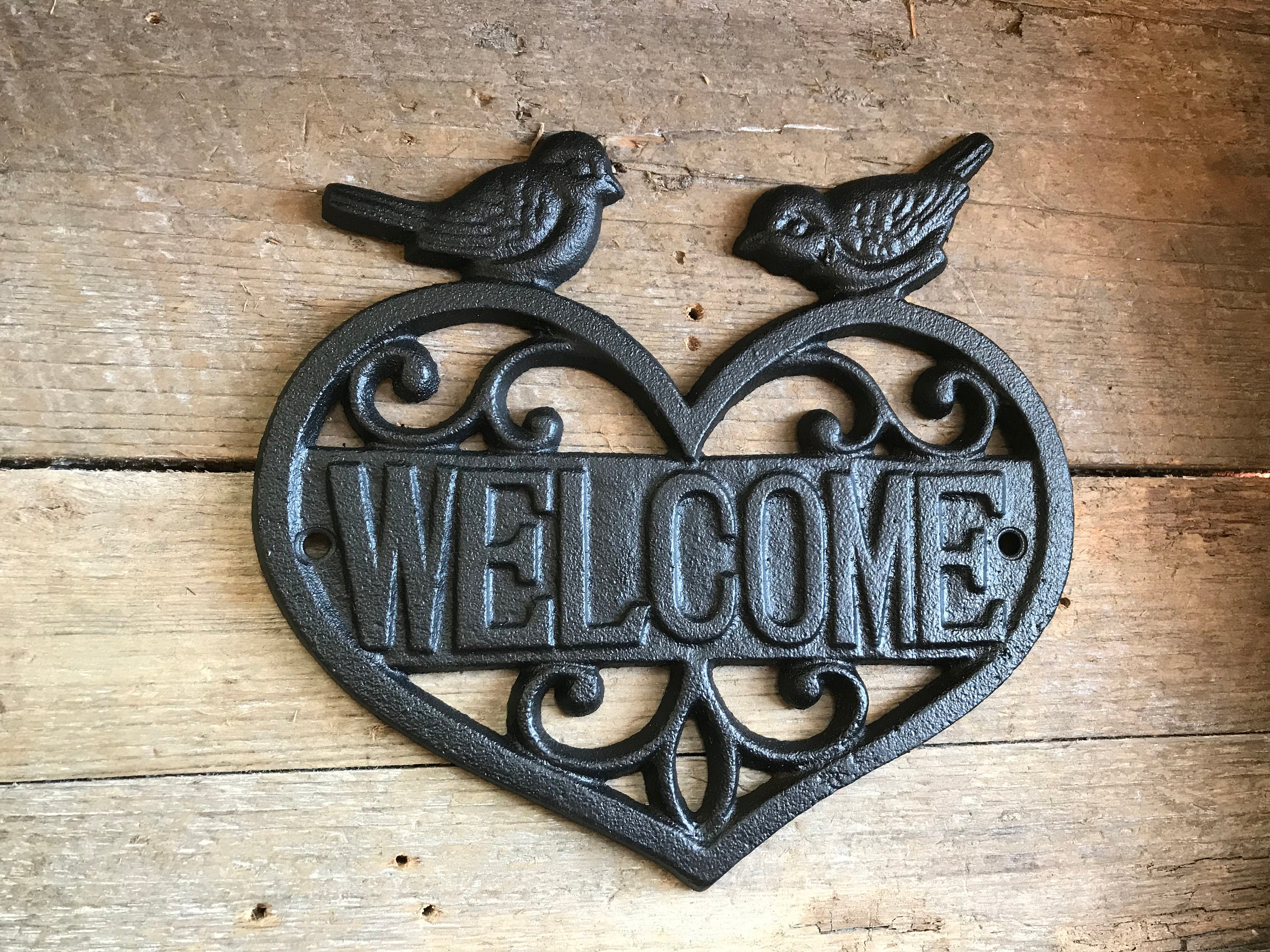Welcome Sign With Two Birds in the Black Gunmetal Finish | Etsy