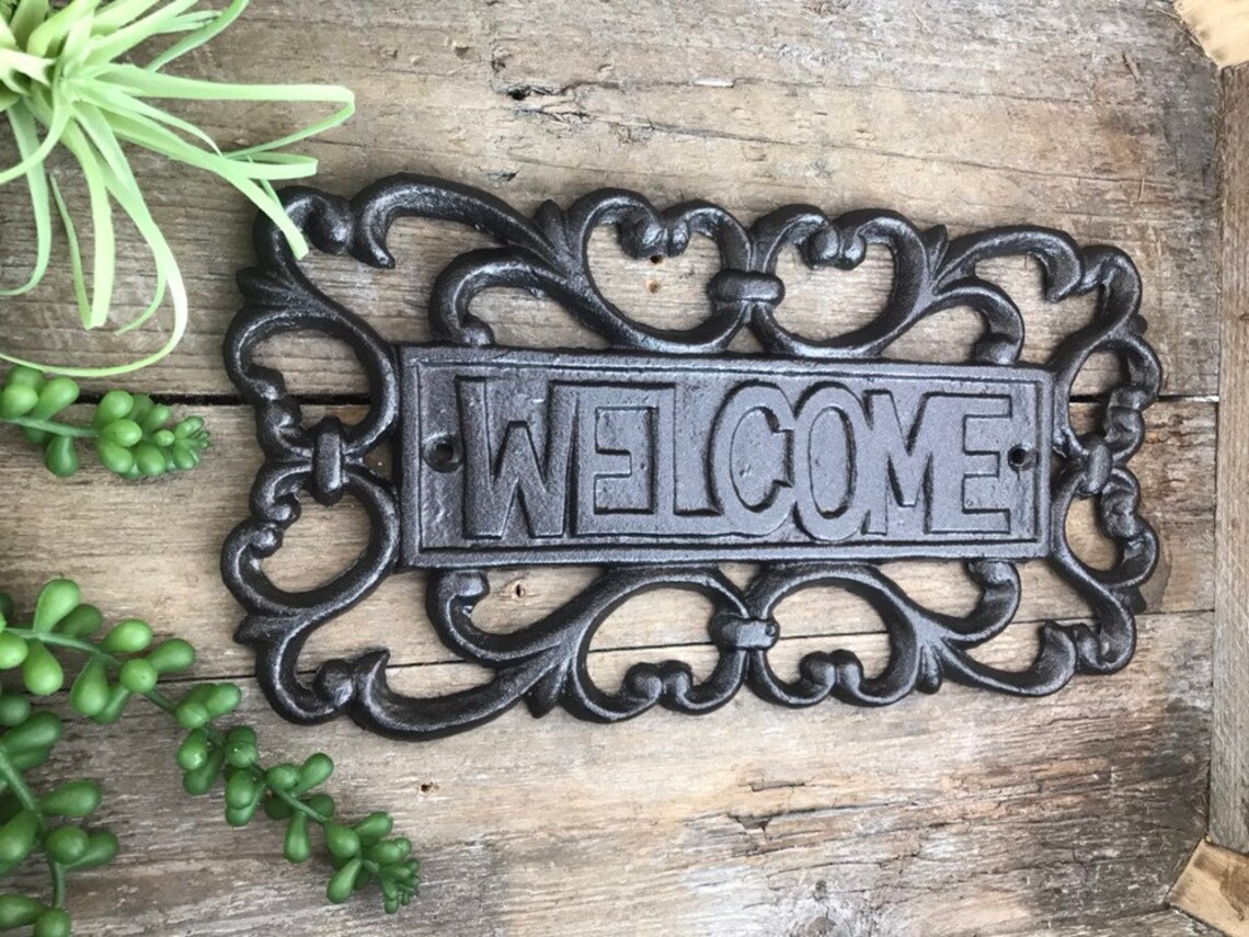 Cast Iron Welcome Sign with an Antique Bronze finish. This | Etsy