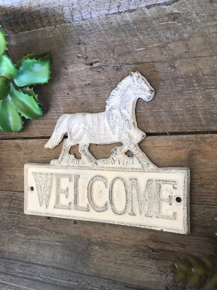 Rustic Horse Welcome Sign in a Cream Linen Finish. for a Shabby Chic ...