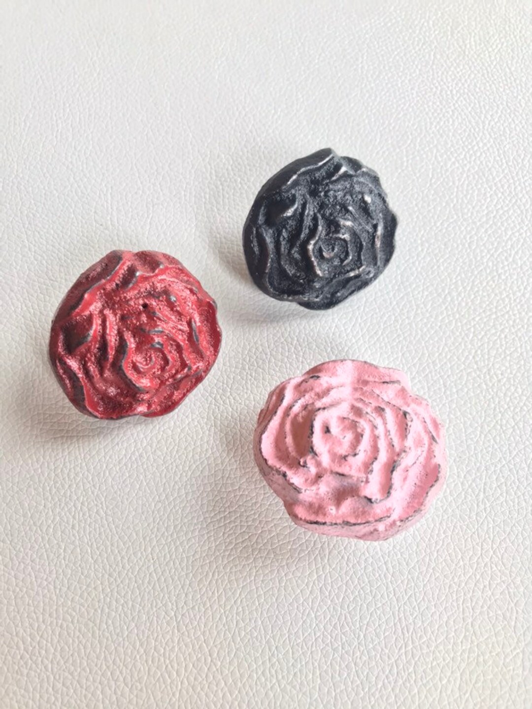Shabby Chic Rose Drawer Knobs Made of Cast Iron Shown in Rustic Red ...
