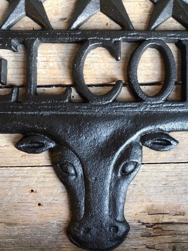Longhorn Bull Welcome Sign in the Black Gunmetal and the Cream - Etsy