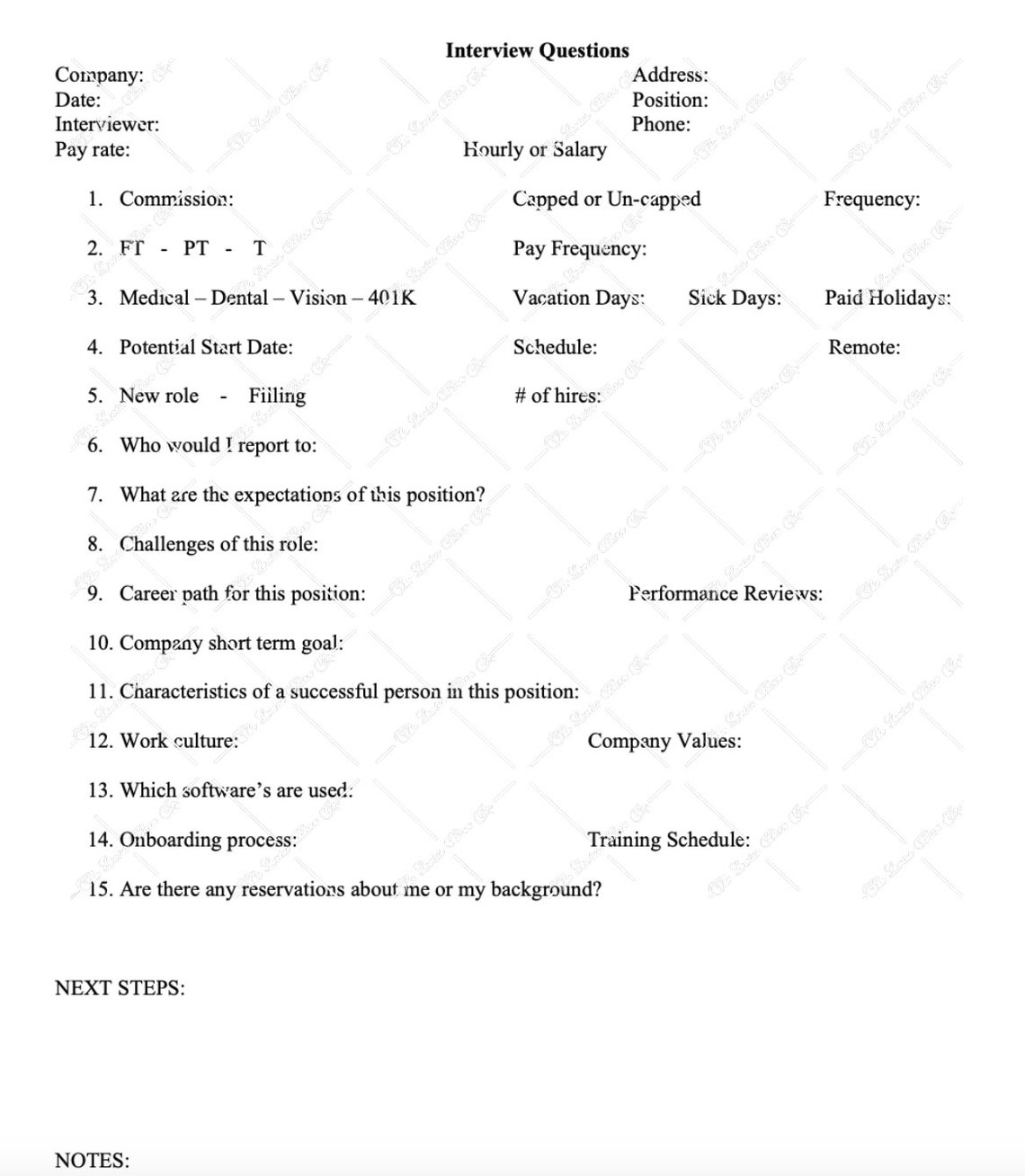 Printable Interview Questions - Etsy