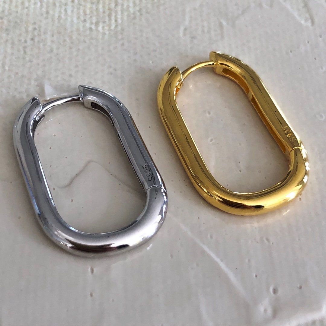 Aryn Oval Hoop Earring, Silver Oval Hoop Earrings, Gold Oval Hoop ...