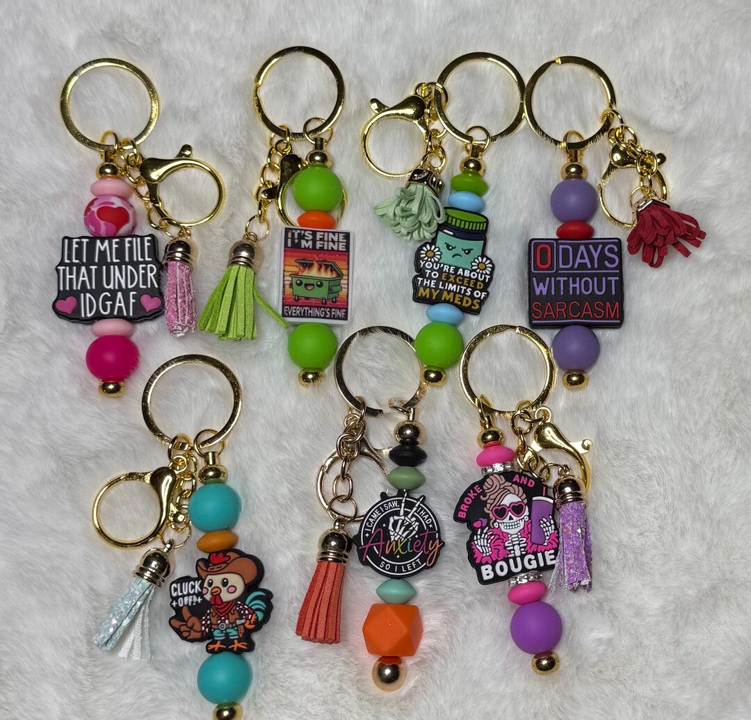 Sarcastic Humor Beaded Keychain W/ Tassel . Gold Colored Hadsware . - Etsy