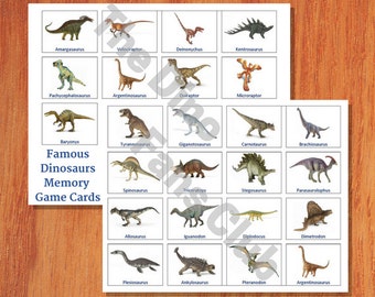DINOSAUR Bingo 20 Printable Cards INSTANT DOWNLOAD, Famous Dinosaurs ...