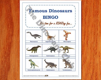 DINOSAUR Bingo 30 Printable Cards INSTANT DOWNLOAD, Famous Dinosaurs ...
