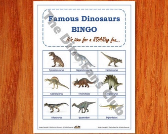DINOSAUR Bingo 30 Printable Cards INSTANT DOWNLOAD, Famous Dinosaurs ...