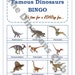 DINOSAUR Bingo 30 Printable Cards INSTANT DOWNLOAD, Famous Dinosaurs ...