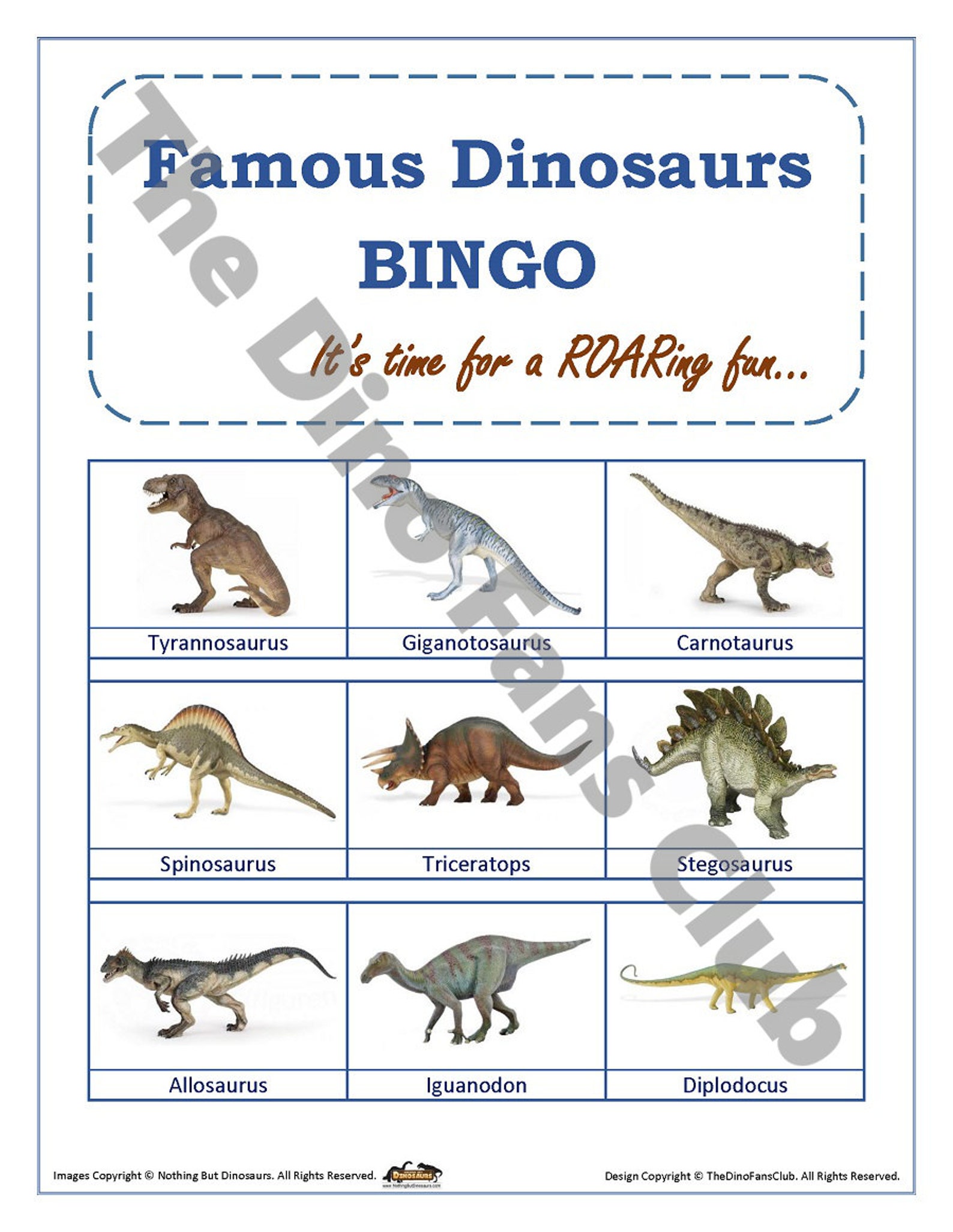 DINOSAUR Bingo 30 Printable Cards INSTANT DOWNLOAD, Famous Dinosaurs ...