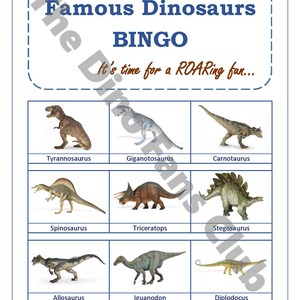 DINOSAUR Bingo 30 Printable Cards INSTANT DOWNLOAD, Famous Dinosaurs ...
