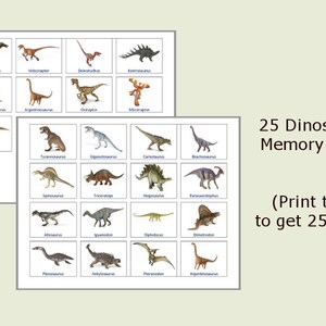 DINOSAUR Memory Game Printable Cards INSTANT DOWNLOAD, Famous Dinosaurs ...