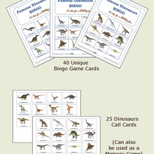 DINOSAUR Bingo 40 Printable Cards INSTANT DOWNLOAD, Famous Dinosaurs ...