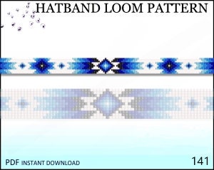 Hatband Beaded Loom Stitch Pattern No.141 Blue Inspired Native American ...