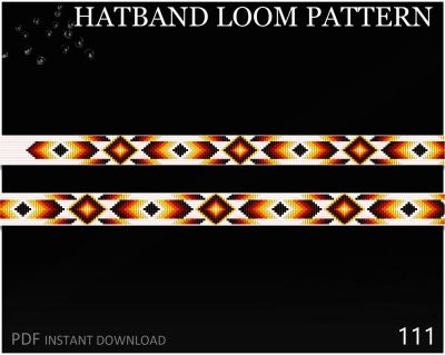 Hatband Orange Beaded Loom Stitch Pattern No.111 Inspired Native ...