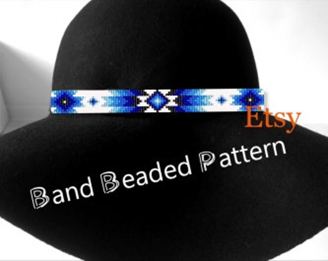 Hatband Beaded Loom Stitch Pattern No.141 Blue Inspired Native American ...