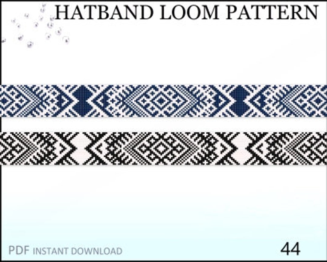 Beaded Hatband Loom Stitch Pattern No.44 2 Variant Colors Tribal ...