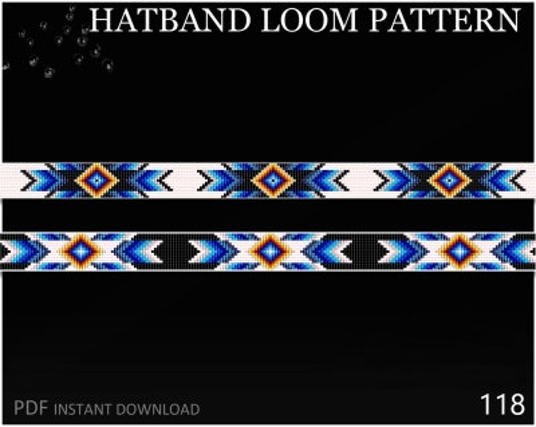 Hatband Beaded Loom Stitch Pattern No.118 Blue Inspired Native American ...