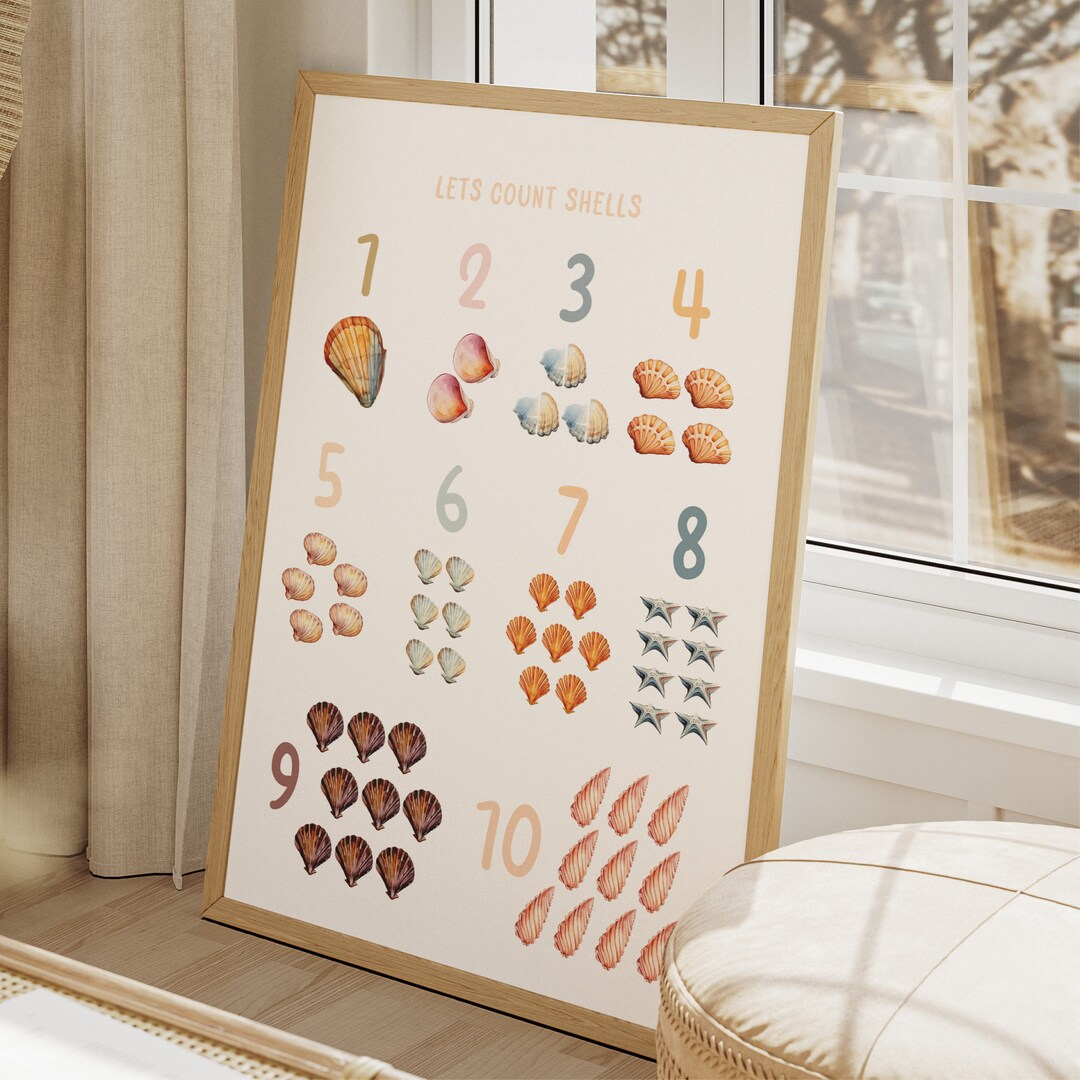 DIGITAL DOWNLOAD, Number Poster, Beach Theme, Shell Theme, Educational ...