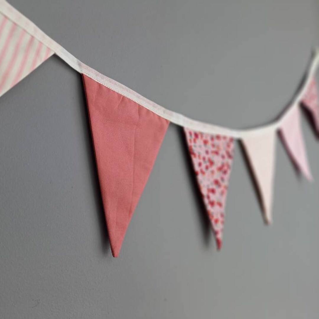 Fabric Bunting Outdoor, Indoor, Garden Bunting Pink 6 Flags Approx 0.9 ...