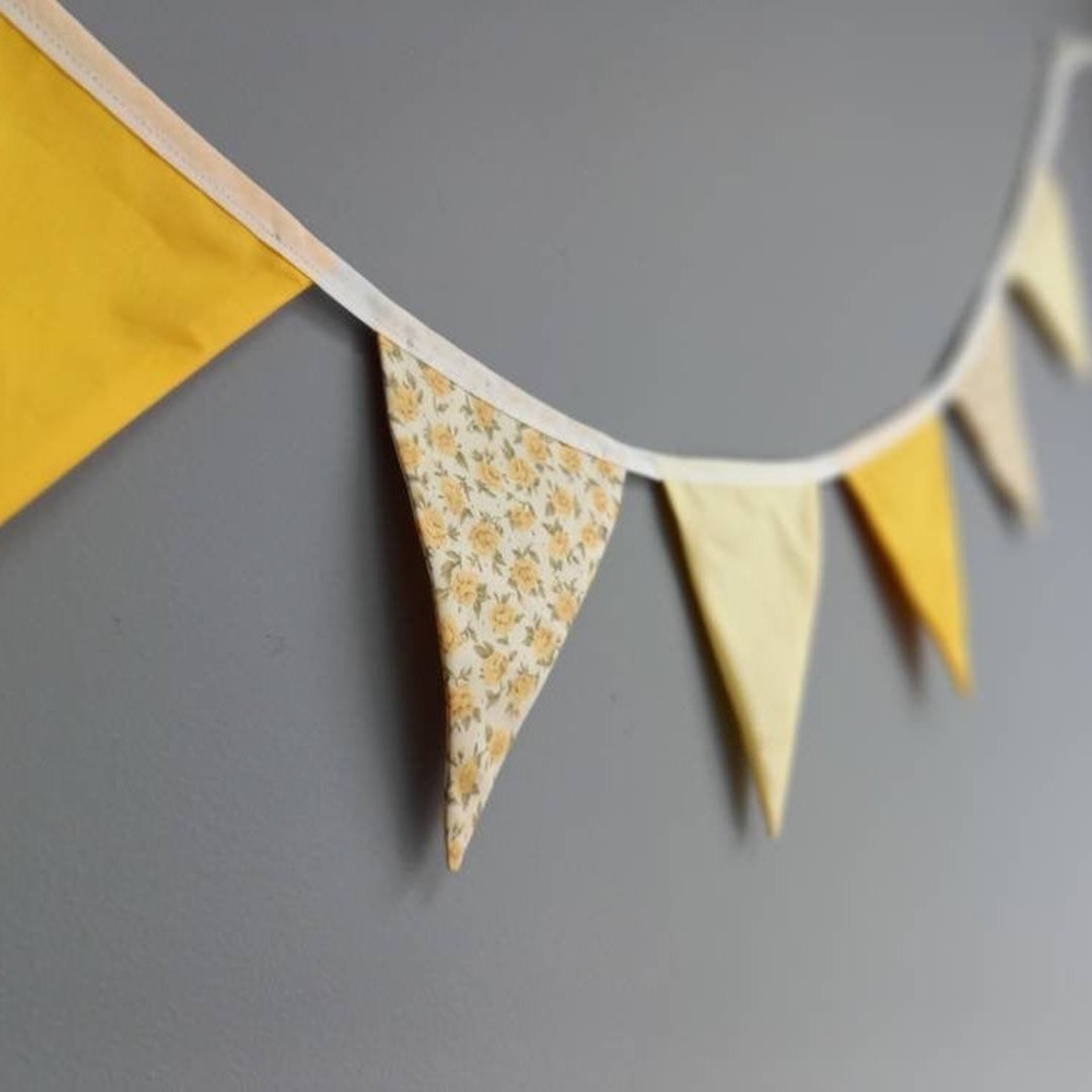 Fabric bunting outdoor, indoor, garden bunting lemon yellow 6 flags ...