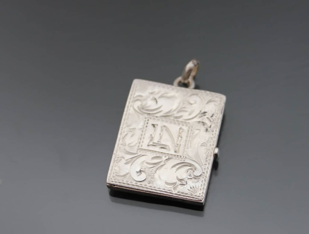 Victorian Book Locket. Engraved 900 Silver. Antique Keepsake Photo ...