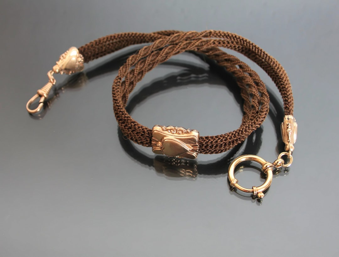 Victorian Human Woven Hair Watch Chain. Antique Mourning Hairwork ...