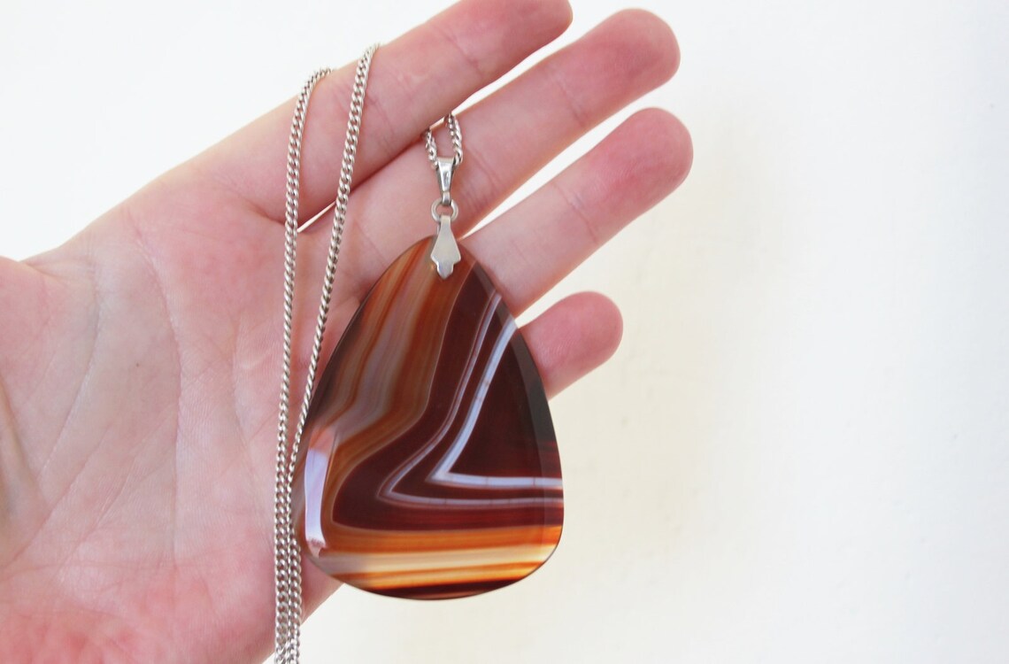 Minimalist Necklace Red Banded Agate. 835 Silver. Geometric | Etsy