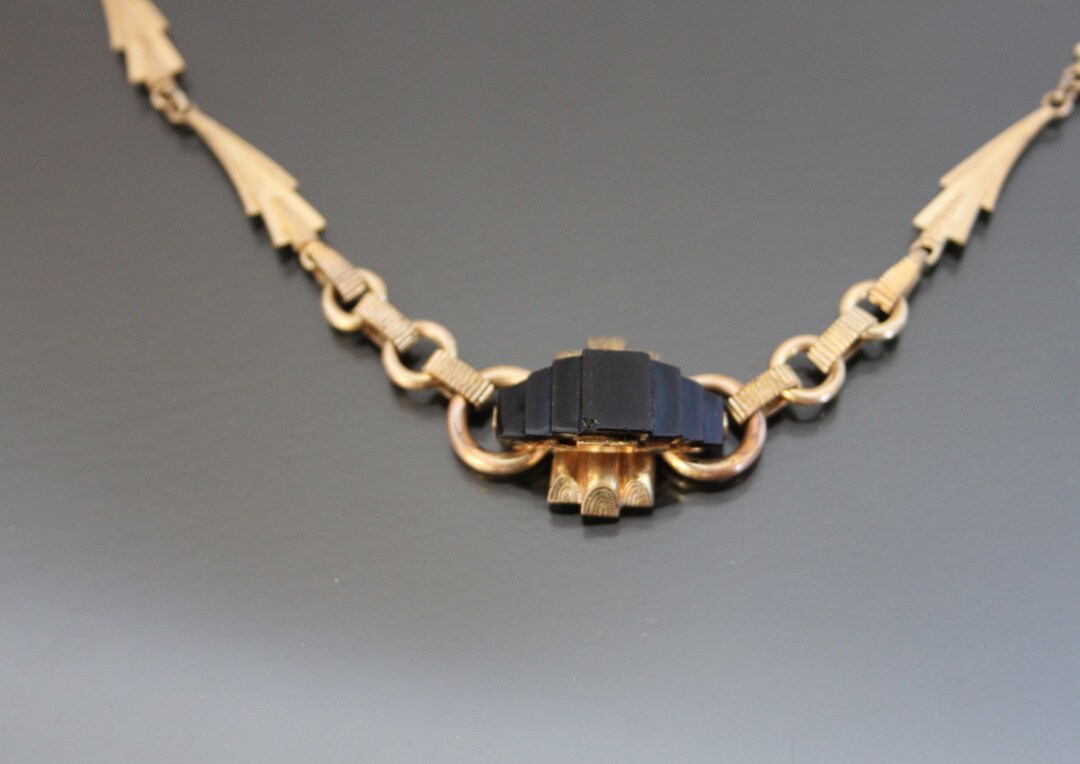 Art Deco ANDREAS DAUB Geometric Yellow Gold Plated Necklace, Vintage ...