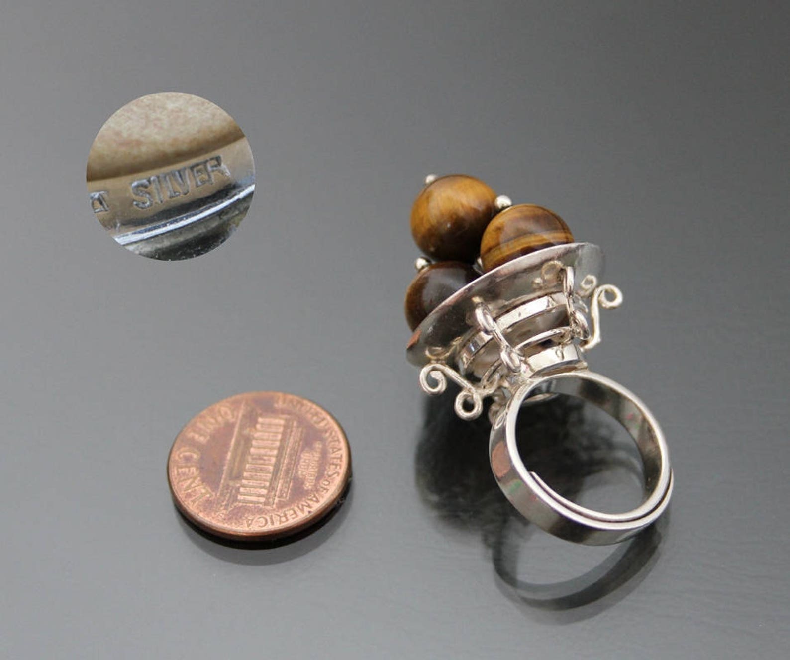 Chinese Export GIANT Dome Enamel Tiger's Eye Ring 925 - Etsy