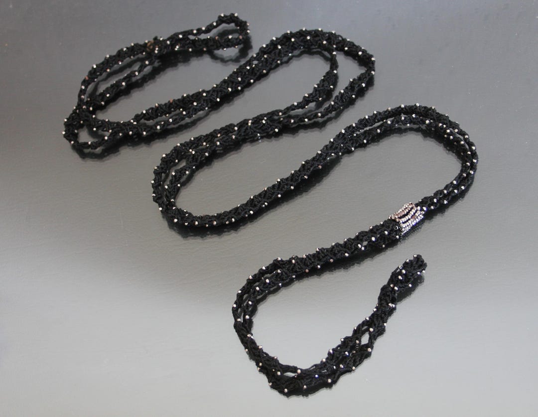 Victorian Beaded Silk, Cut Steel Watch Chain. Antique Mourning Jewelry ...