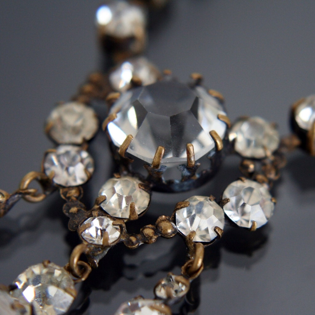 Antique Bohemian Glass Strass Rhinestone Necklace. Brass - Etsy
