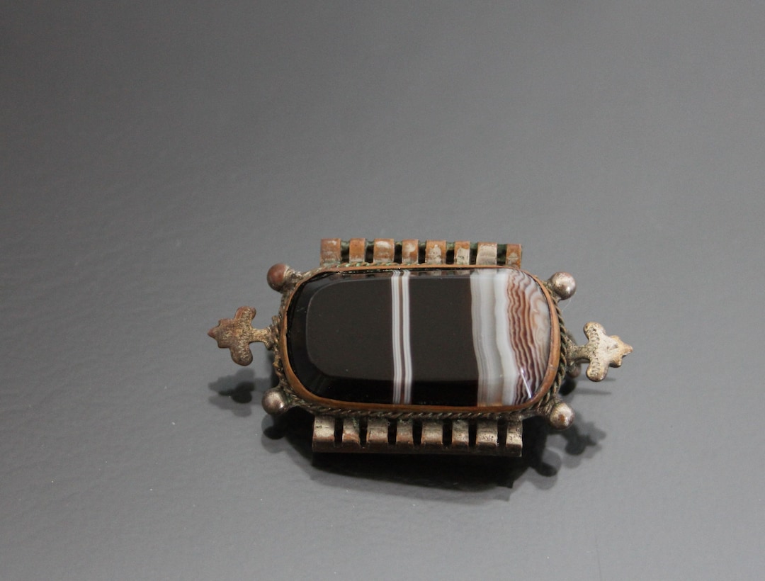 Victorian Banded Agate Brooch. Antique Pebble Jewelry. - Etsy