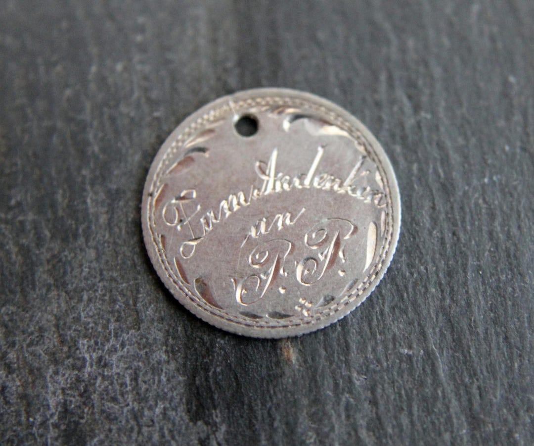 Victorian Monogrammed Love Token, Engraved Coin Silver Charm. Antique ...